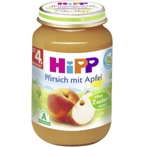 Nahrung im Glas - Hipp Pfirsich mit Apfel Babynahrung nach dem 4. Monat ...